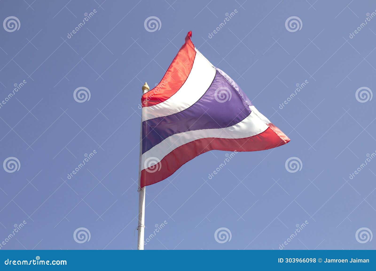 Thai Flag Flying on Blue Sky Background Stock Photo - Image of ...