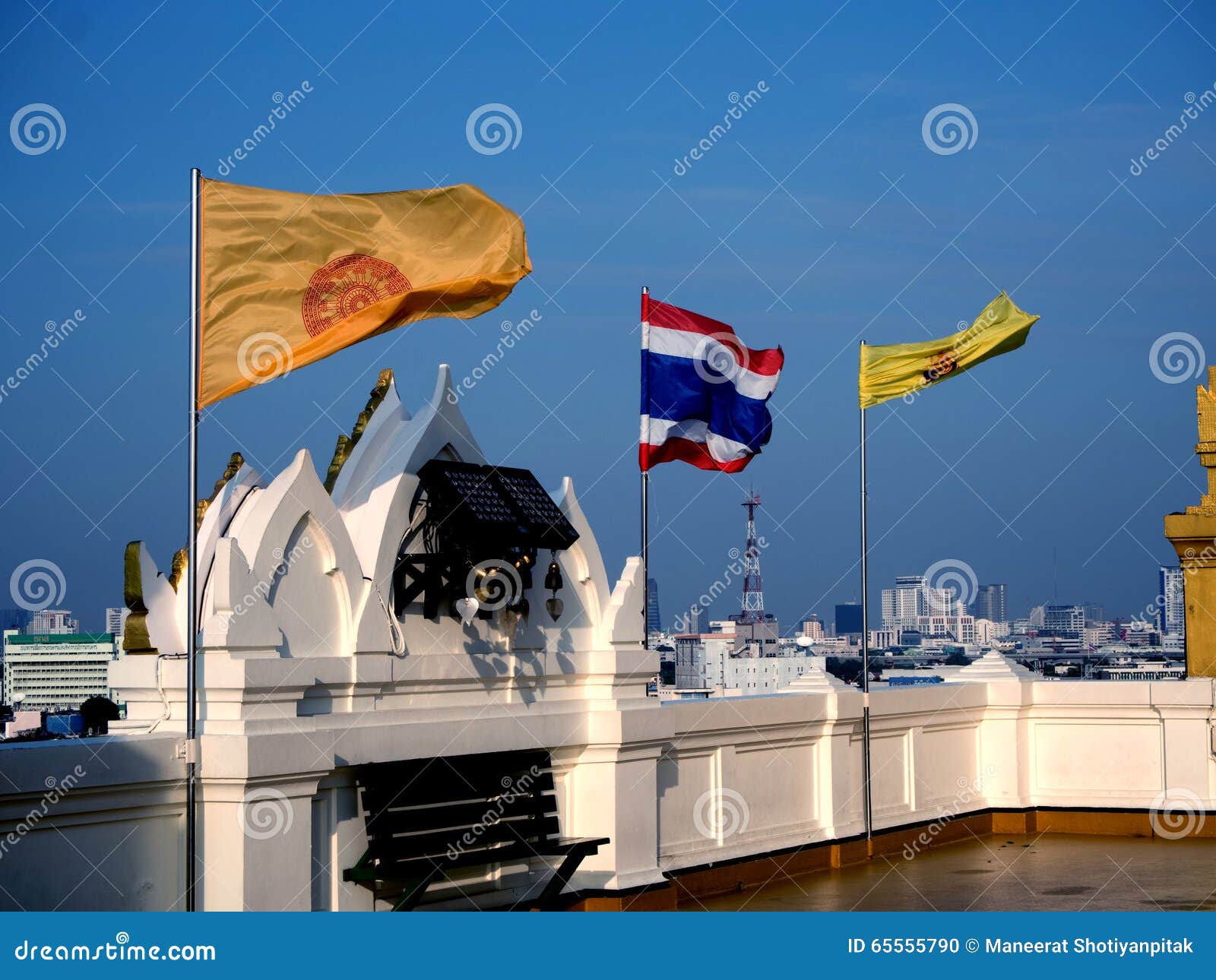 Thai Flags Buddha Flags on Blue Sky Stock Photo - Image of color ...