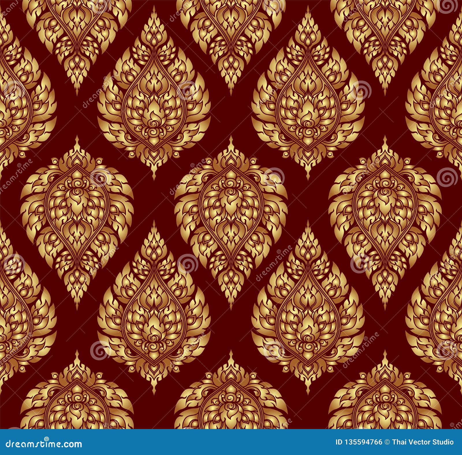 Thai Flower Ancient Seamless Pattern Background Stock Illustration ...