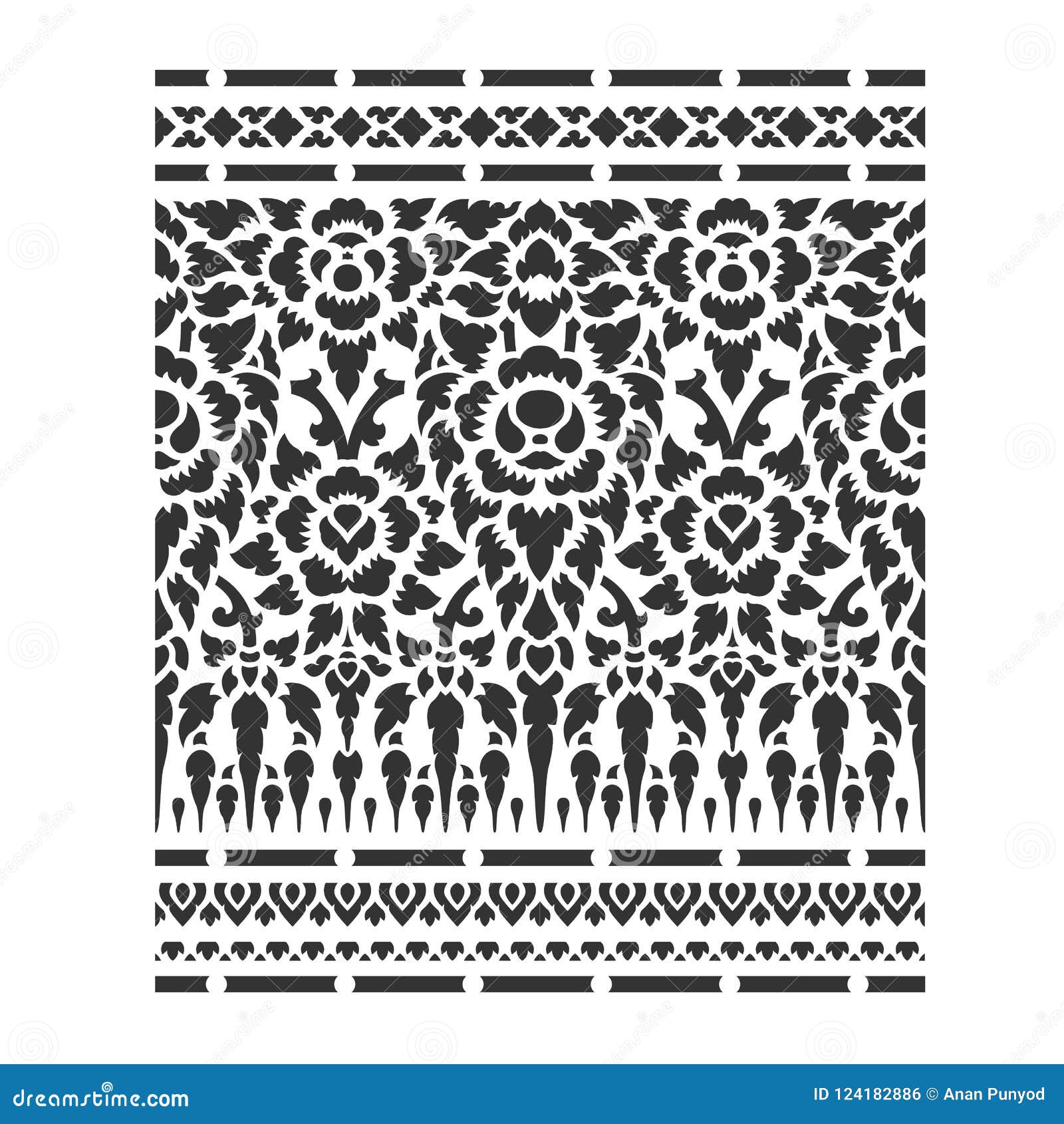Thai Flower Pattern Asian Traditional Art Design Vector, Thai ...