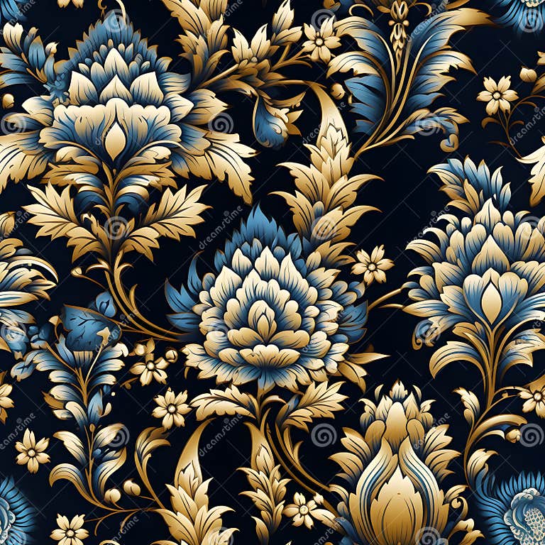 Thai Flower Pattern Fabric, Seamless Background Stock Illustration ...