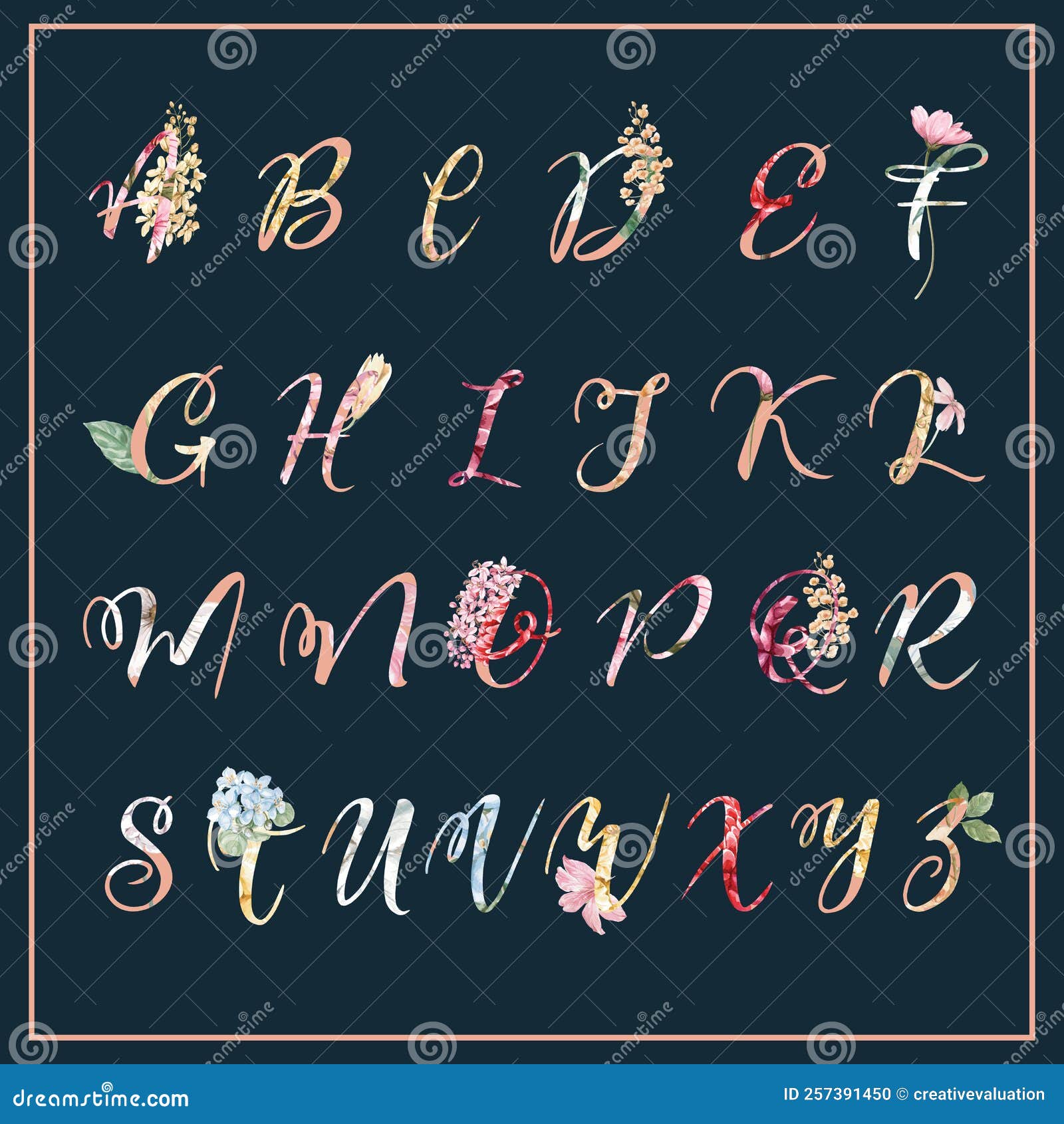 Vector Illustration Thai Flowers Alphabet Typgraphy Design Stock Vector ...