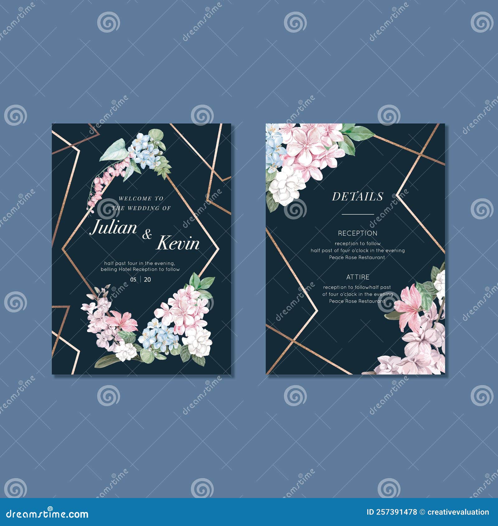Vector Illustration Thai Flowers Wedding Card Design Stock Vector ...