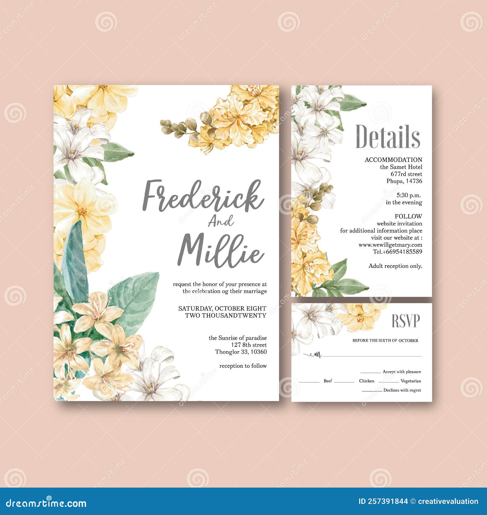 Thai Flowers Wedding Card Design Stock Vector - Illustration of thai ...