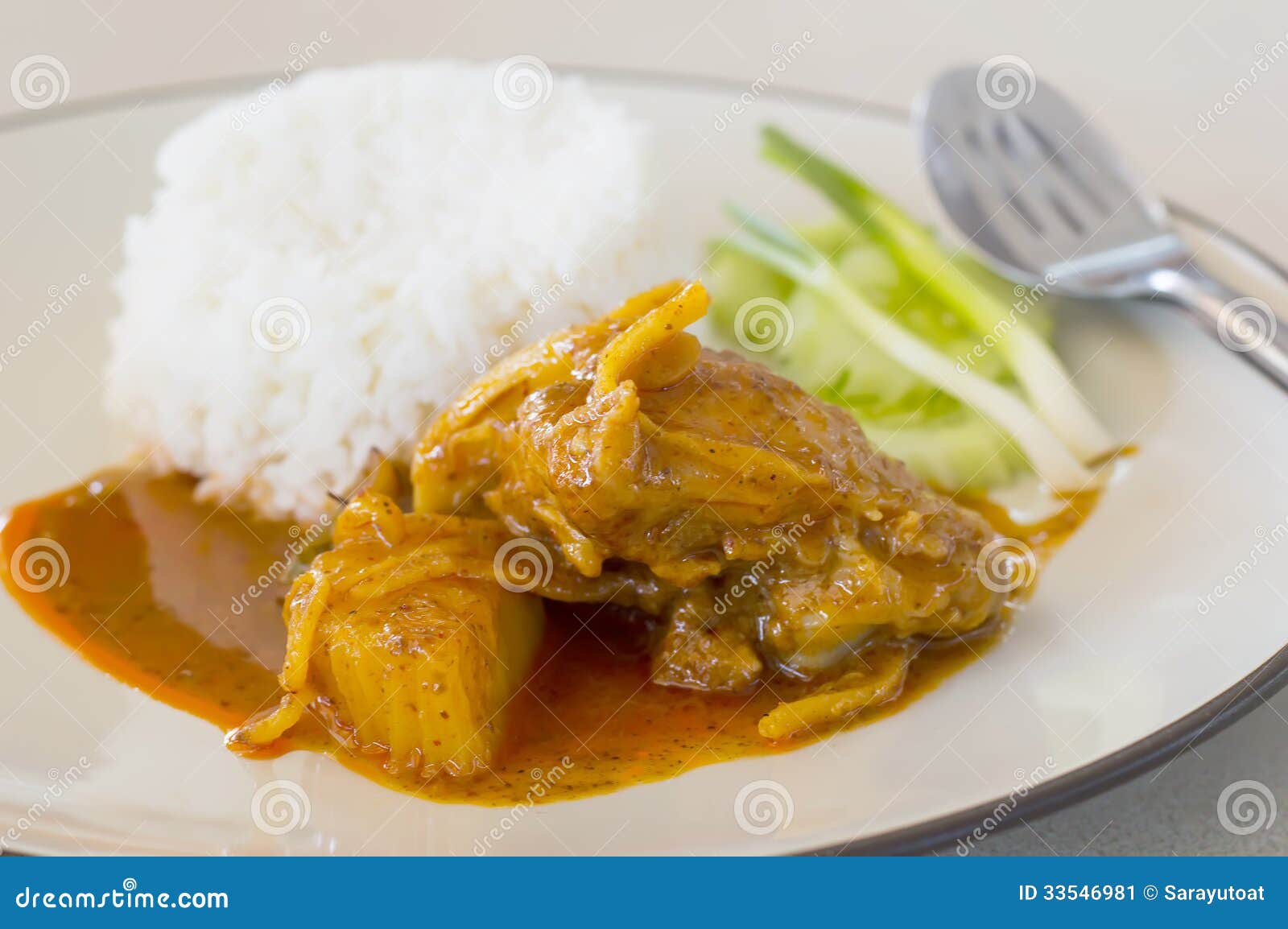 Thai Food, Chicken Massaman Curry with Rice Stock Image - Image of fork ...