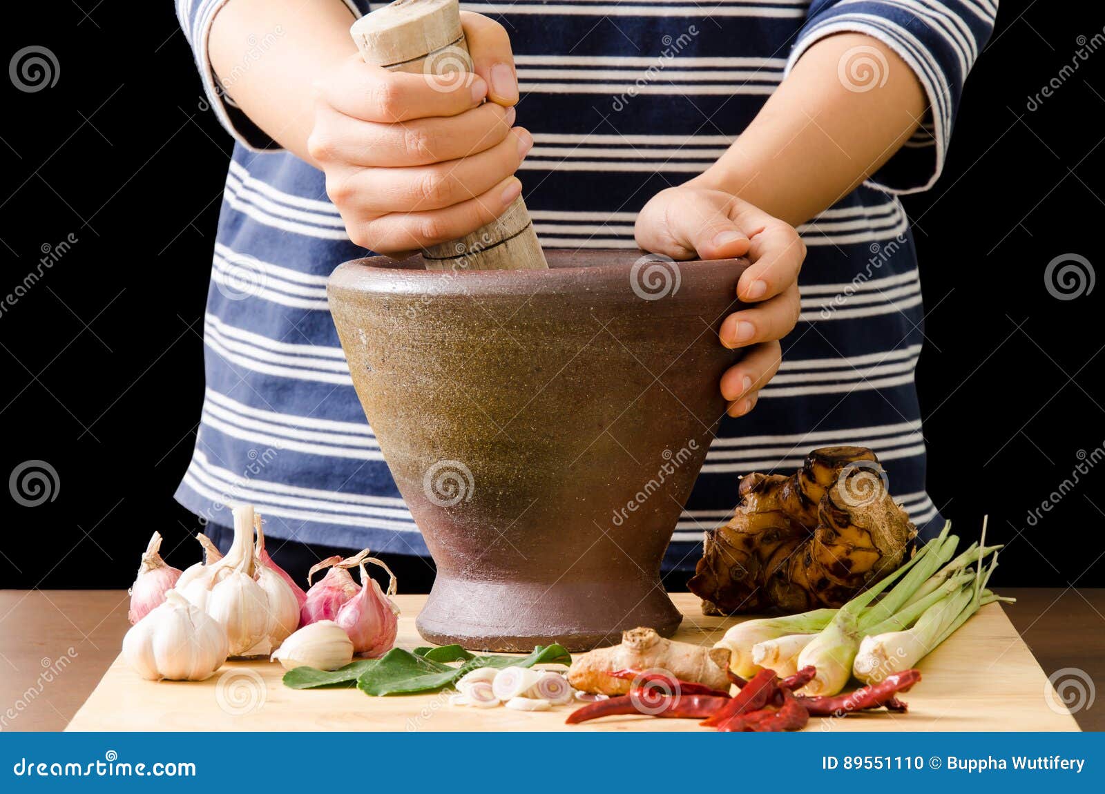 Thai Food Cooking by Using Mortar Stock Photo - Image of ingredient ...