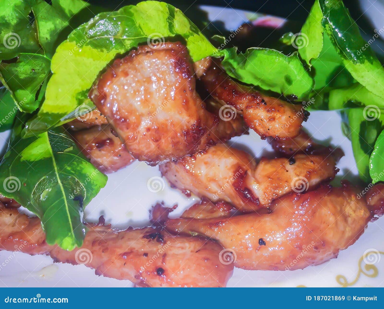 Thai Food, Deep Fried Dried Pork with Crispy Leech Lime Stock Image ...