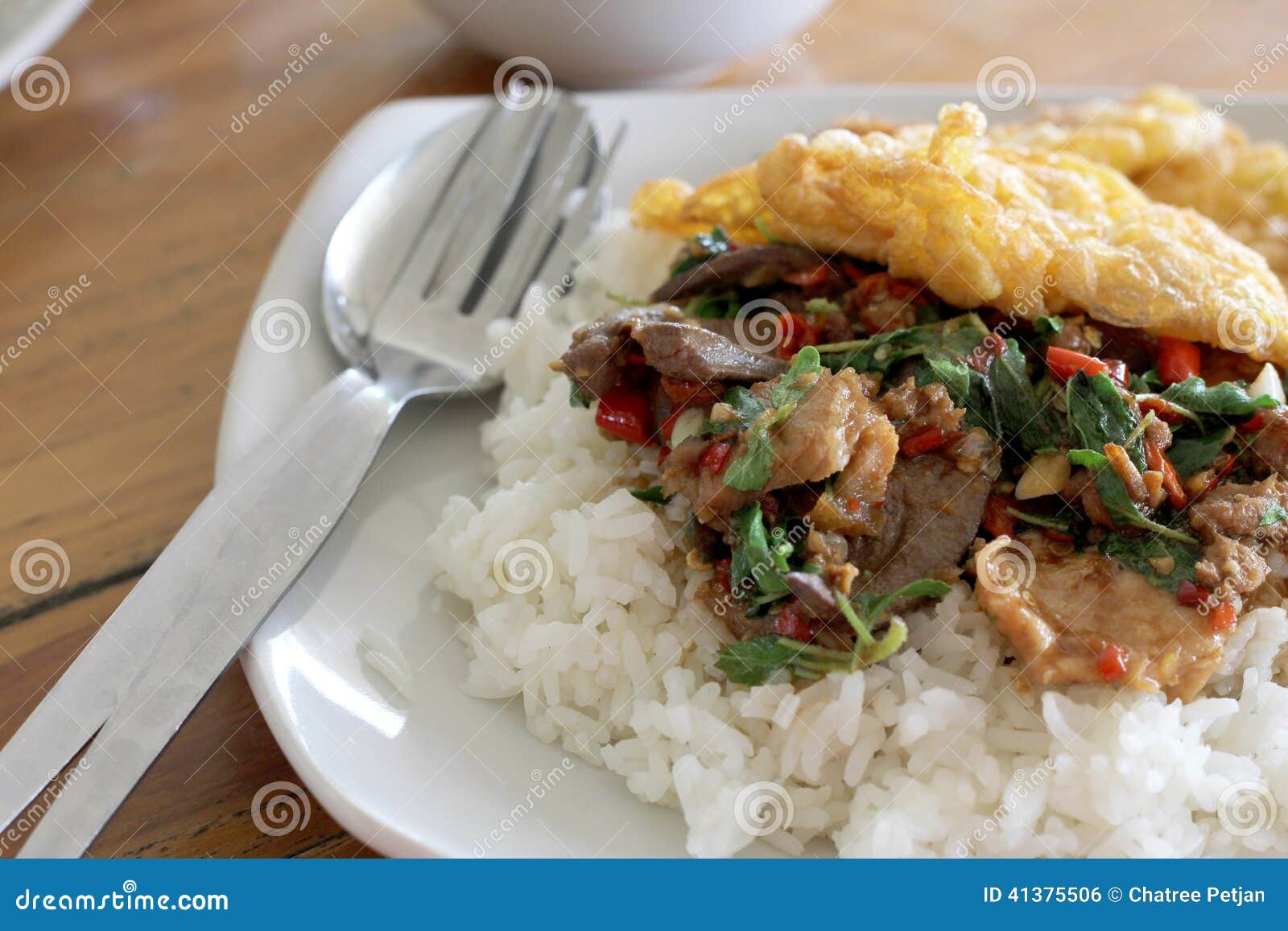Thai Food. Fried Basil Leave with Pork on Rice Stock Photo - Image of ...