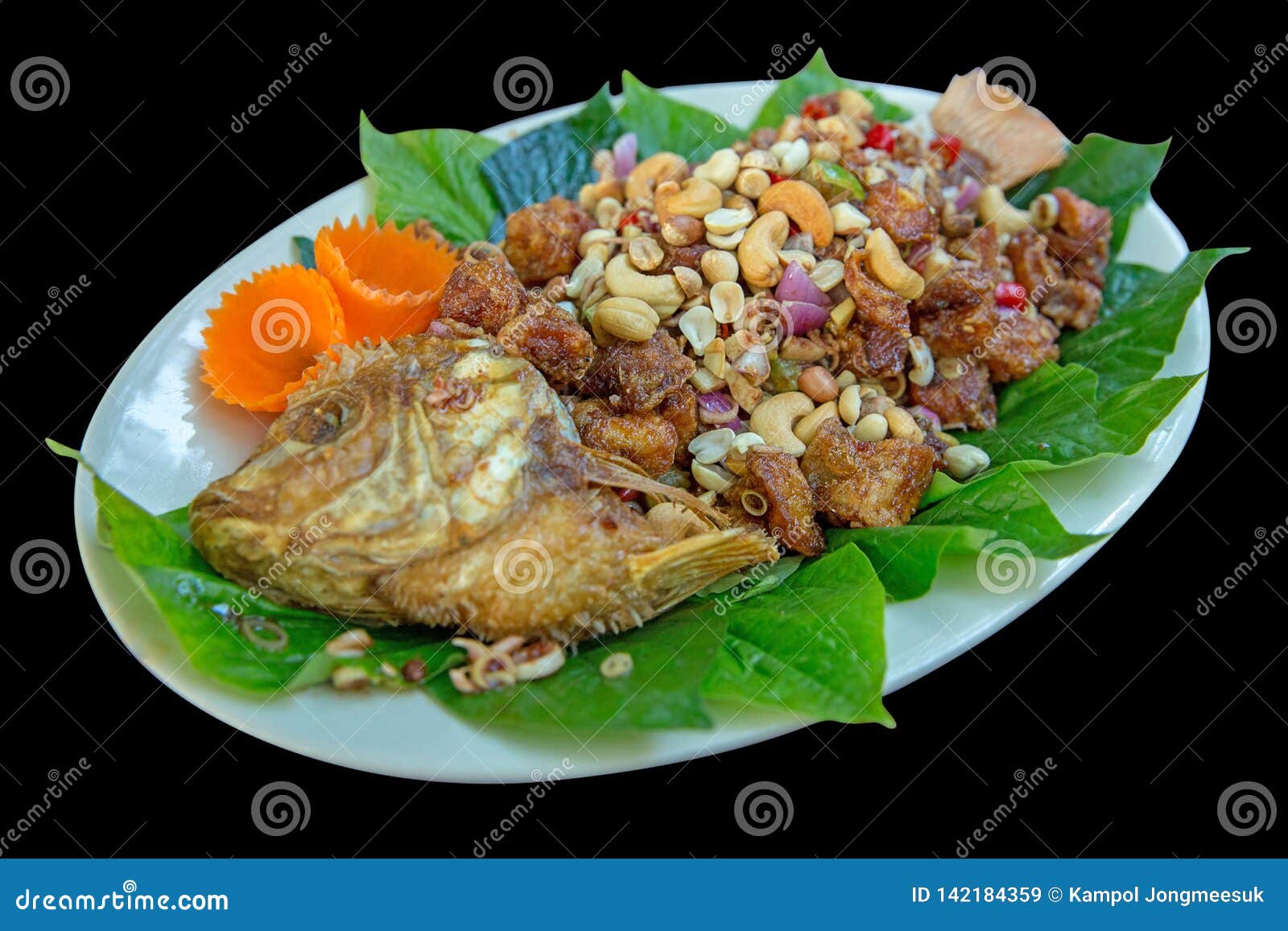 Fried Ruby Fish Topping with Cashew Nuts, Focus Selective Stock Image ...