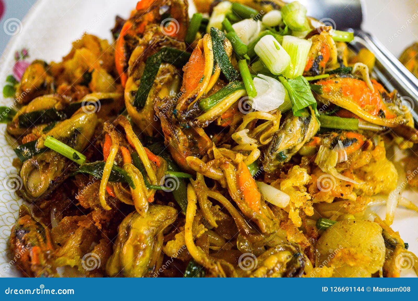 Thai Food Hoi Tod Fried Shell Stock Photo - Image of meat, close: 126691144