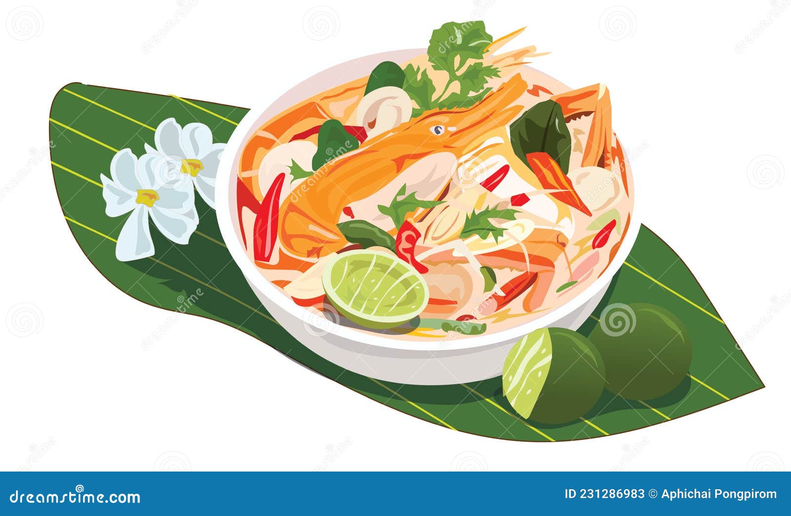 Tom Yum Kung With Ingredients. Thai Food Concept - Illust Cartoon ...