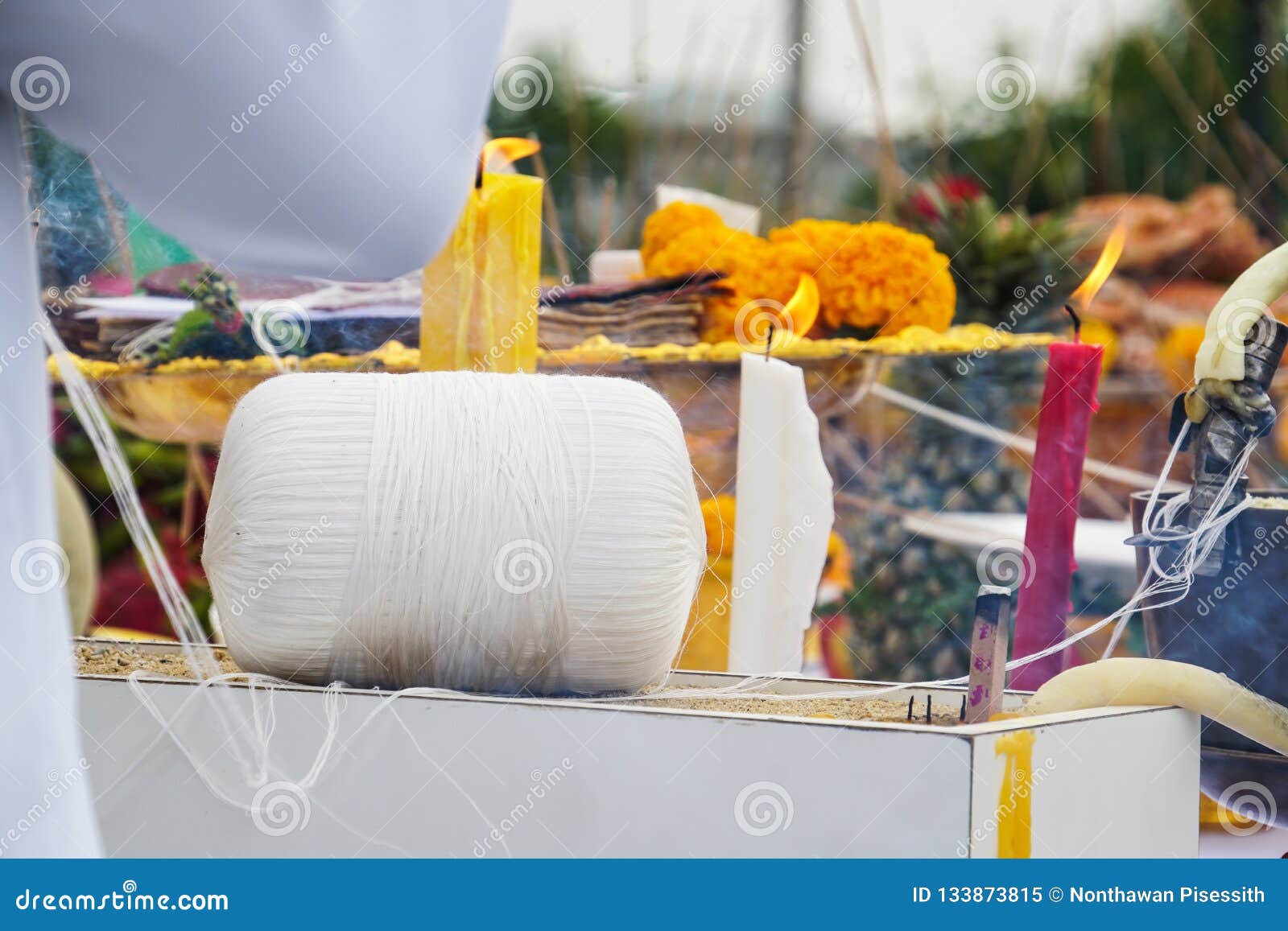Thai Food Offering Ceremony, Holy Thread Stock Image - Image of pray ...