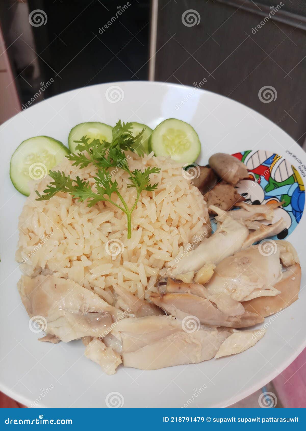 Thai Food Oily Rice with Boil Chicken Stock Image - Image of chicken ...