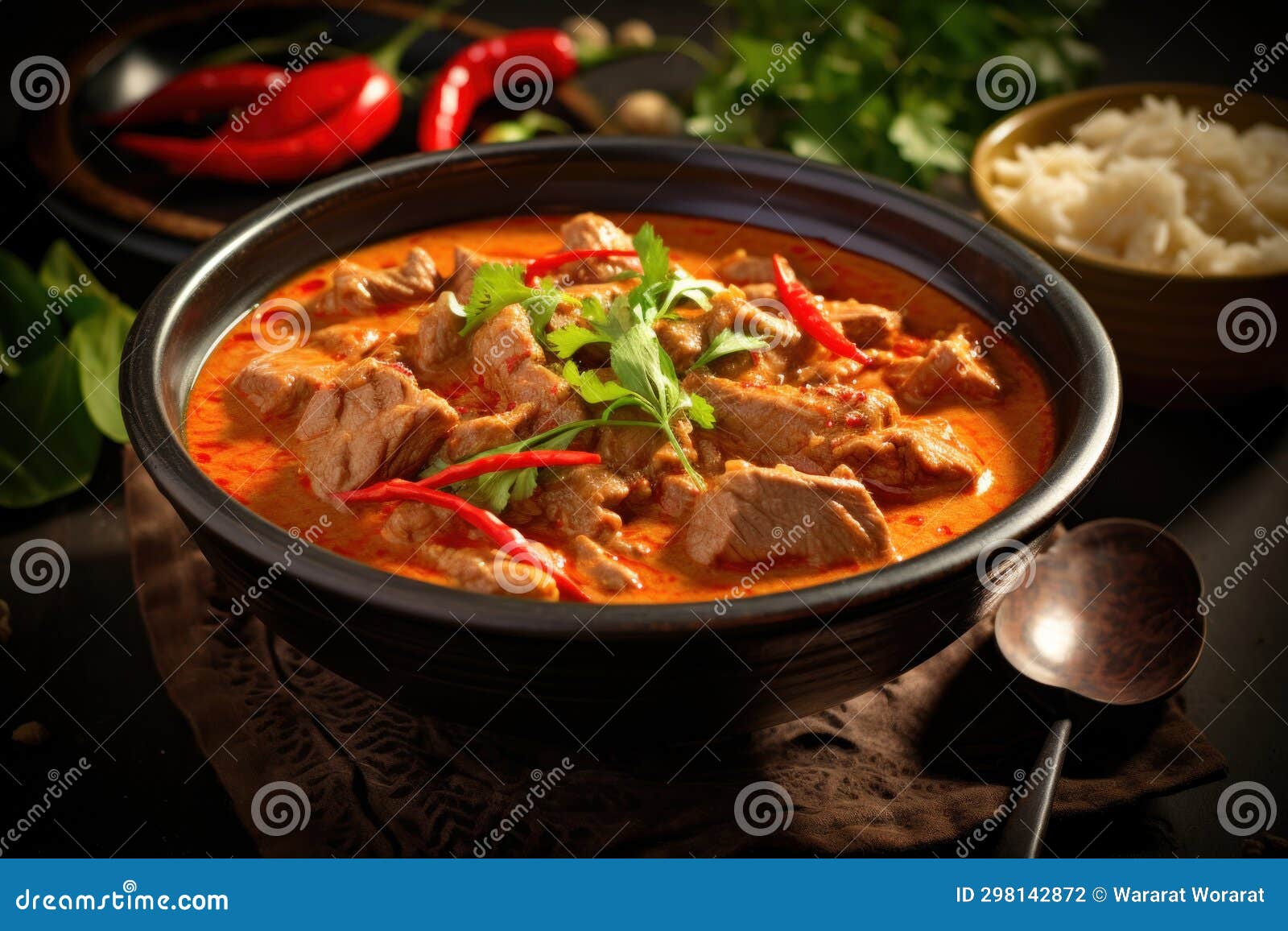 Thai Food, Panang Curry in Bowl with Pork Stock Photo - Image of ...