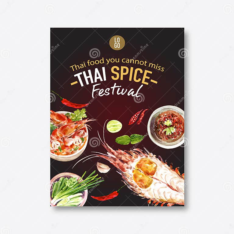 Thai Food Poster Design with Shrimp Tom Yum Sop Illustration Watercolor ... Thai Food Poster Design with Shrimp Tom Yum Sop Illustration Watercolor ...