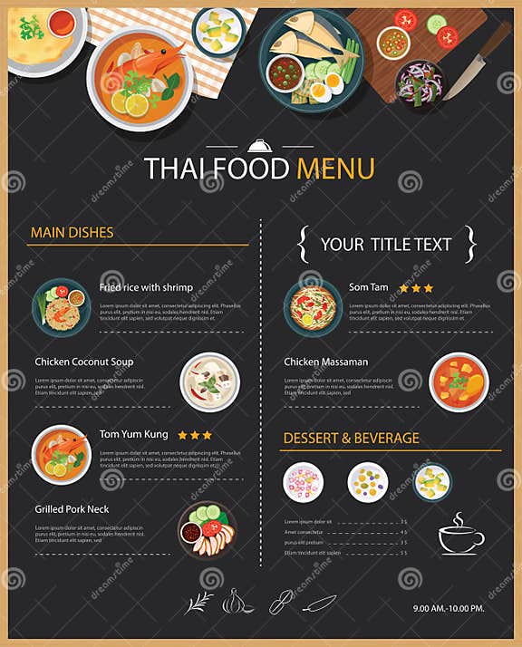 Thai Food Restaurant Menu Template Flat Design Stock Vector ...