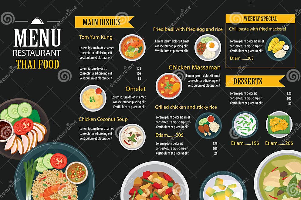 Thai Food Restaurant Menu Template Flat Design Stock Vector ...