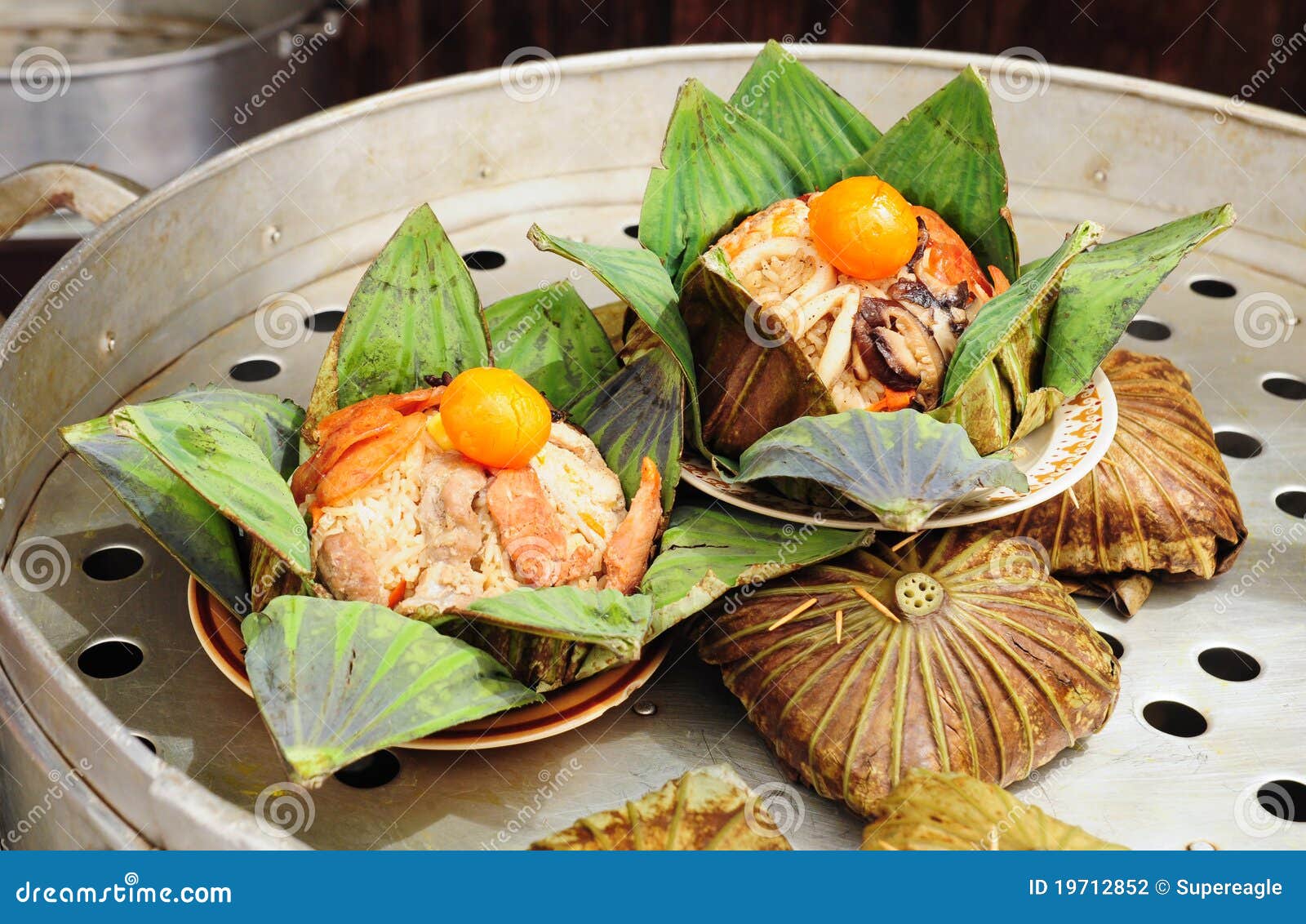 Thai Food, Rice in Lotus Leaves Stock Photo - Image of steamed, food ...