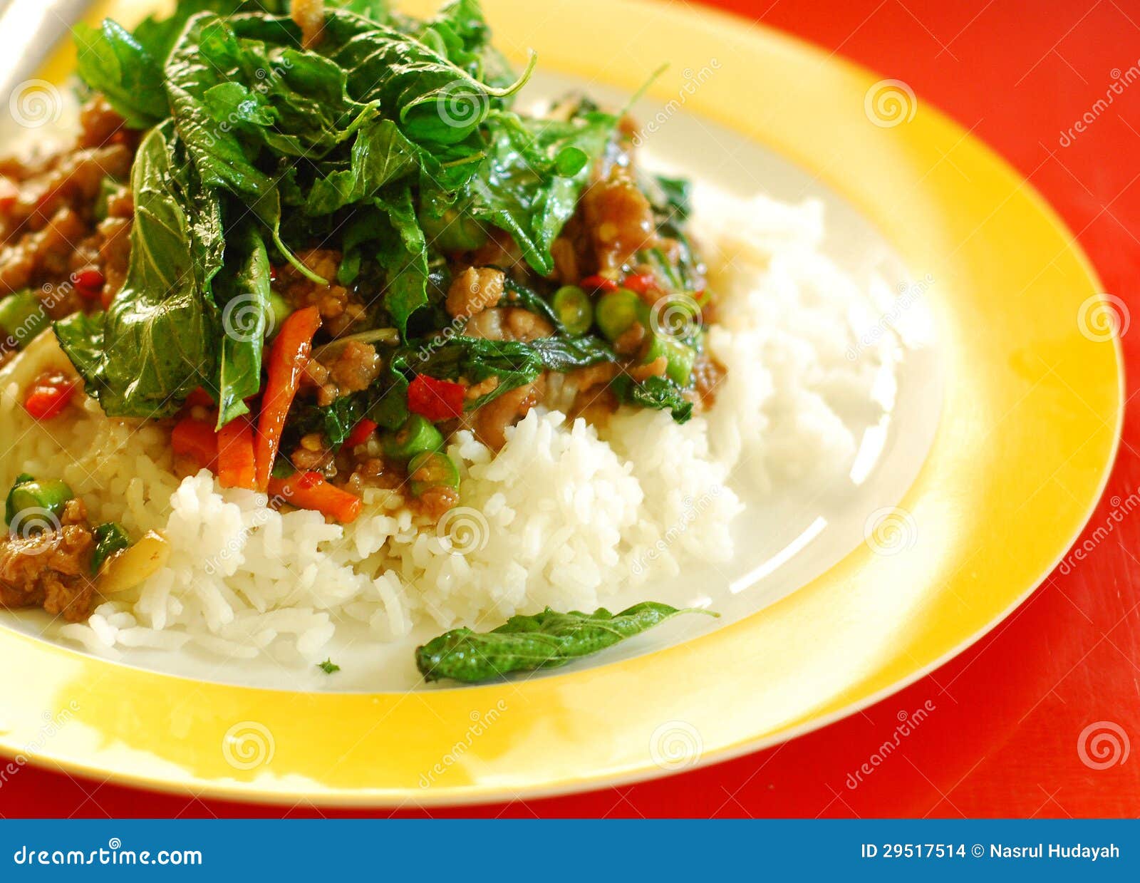 Thai Food Stir-fried Beef with Basil Leaf Stock Photo - Image of ...