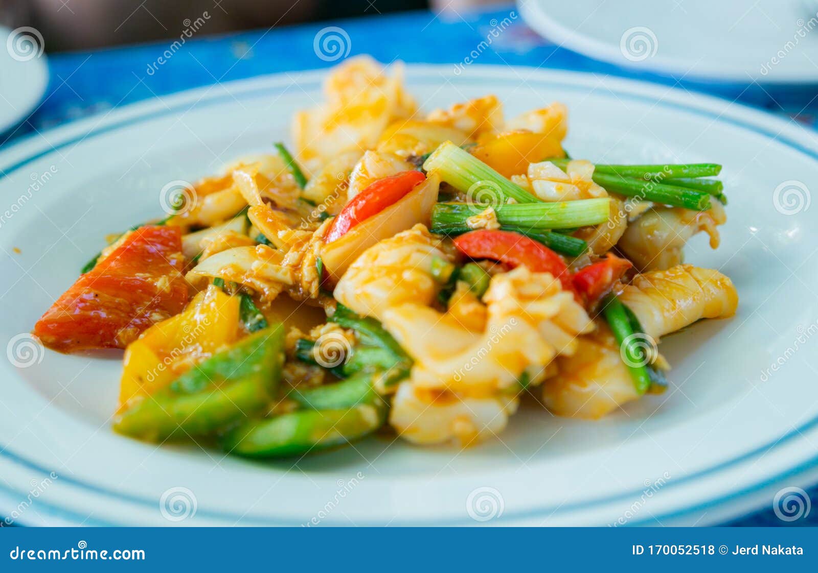 Thai Food Stir Fried Squid with Curry Powder Stock Photo - Image of ...