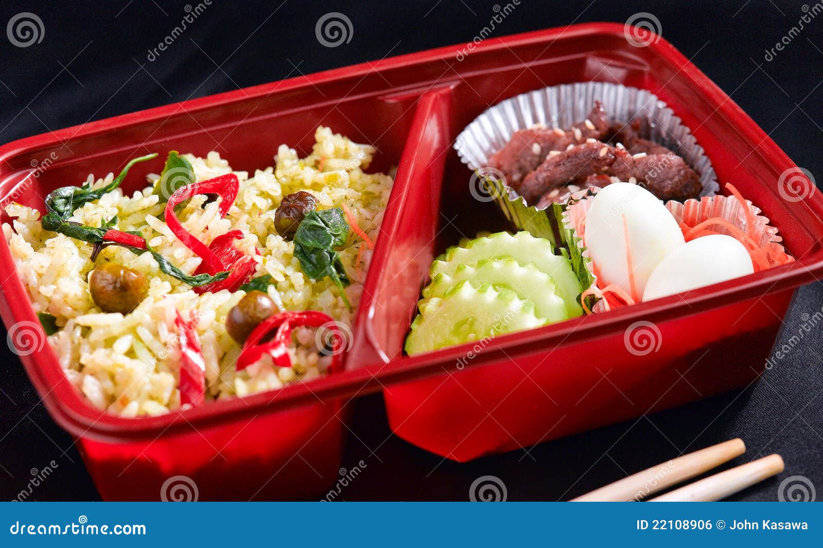 Thai Food Style in Bento Rice Box Stock Photo - Image of curry, black ...