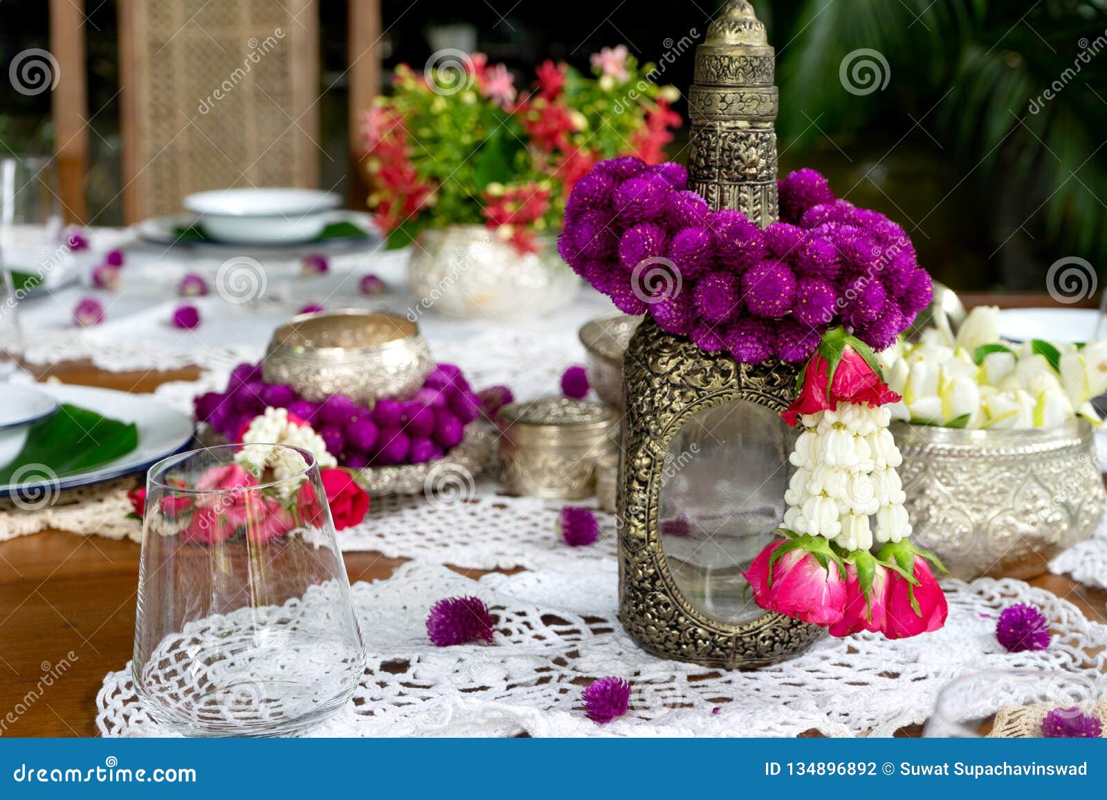 Thai Food Table Decoration Silver Ware Garland Stock Photo - Image of ...