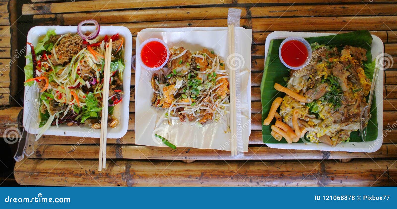 Thai Food Three Menu on Table Stock Photo - Image of cooked, dinner ...
