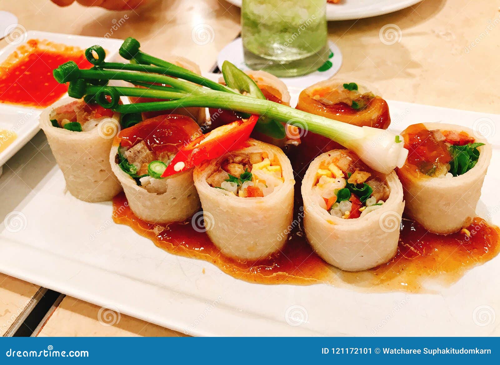 Thai fresh spring rolls. stock image. Image of gourmet - 121172101