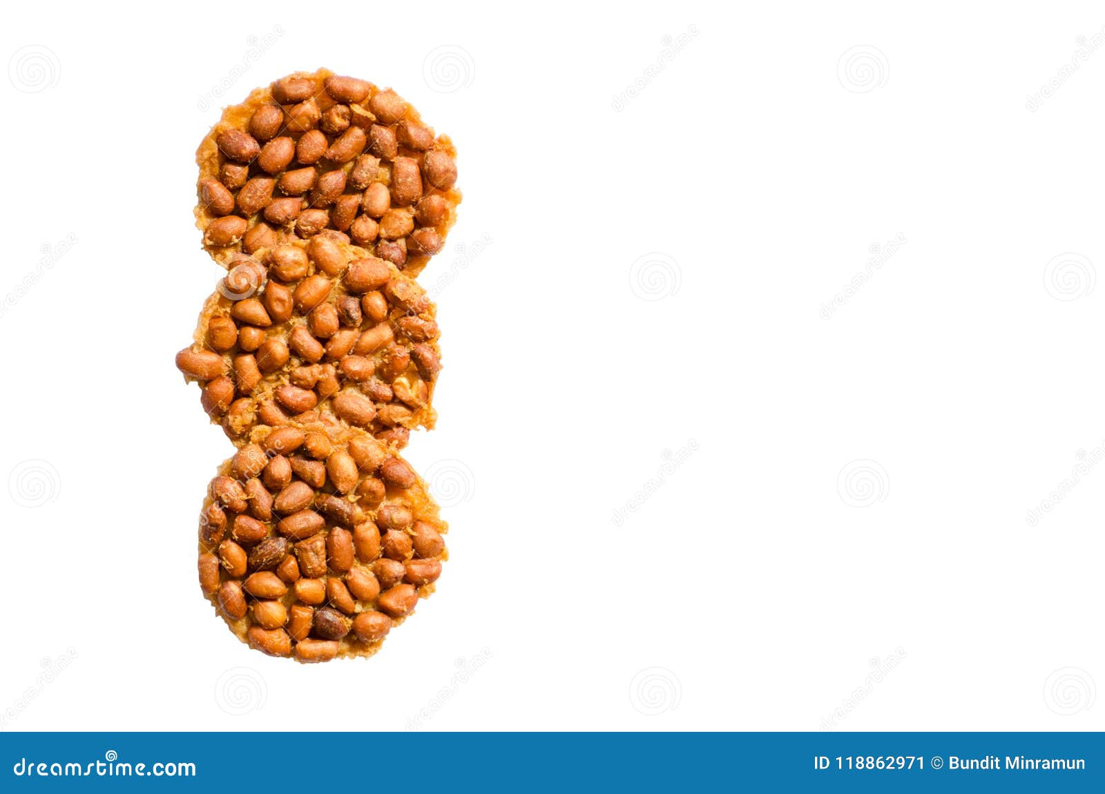 Thai Fried Crispy Peanuts Snack in 3 Pieces with Circle Shape Isolated ...