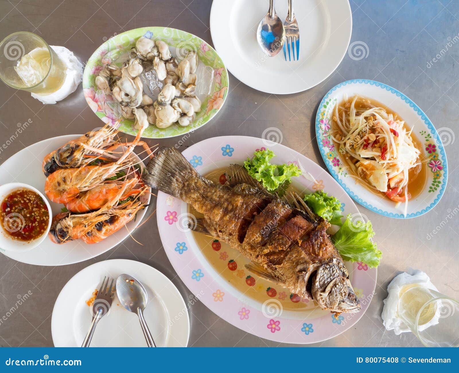 Thai fried fish set. stock photo. Image of fish, crispy - 80075408