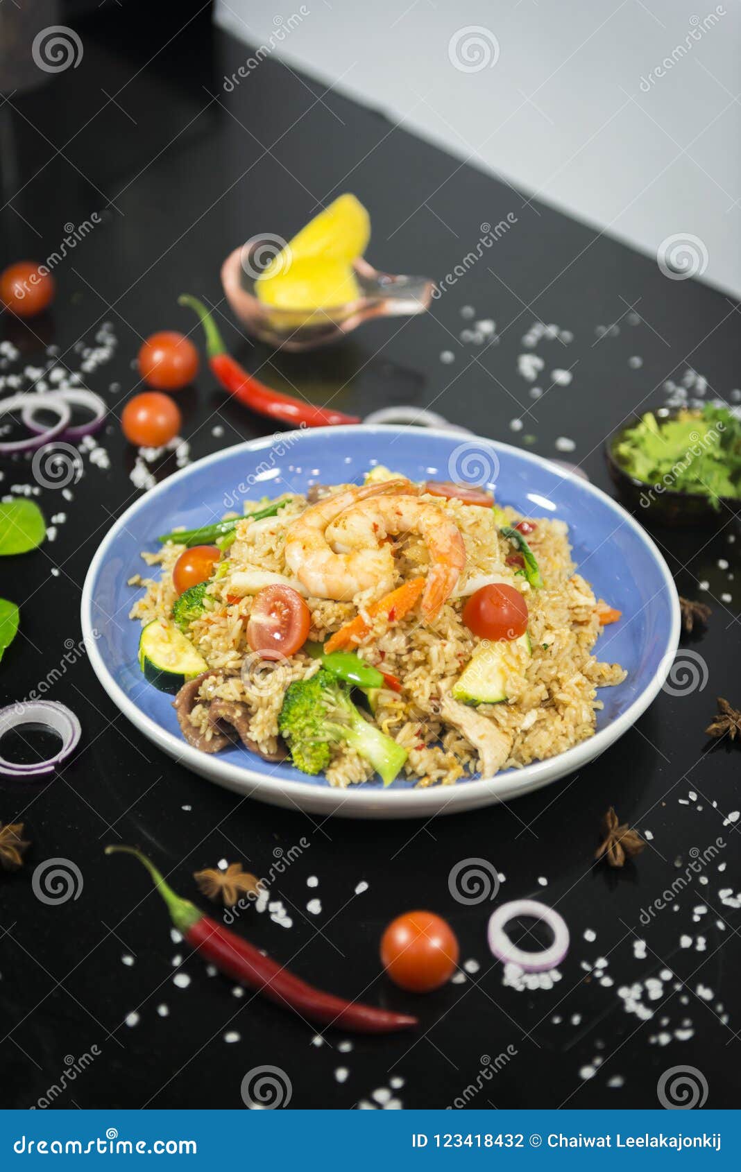 Thai Fried Rice with King Prawn Stock Photo - Image of plate, clean ...