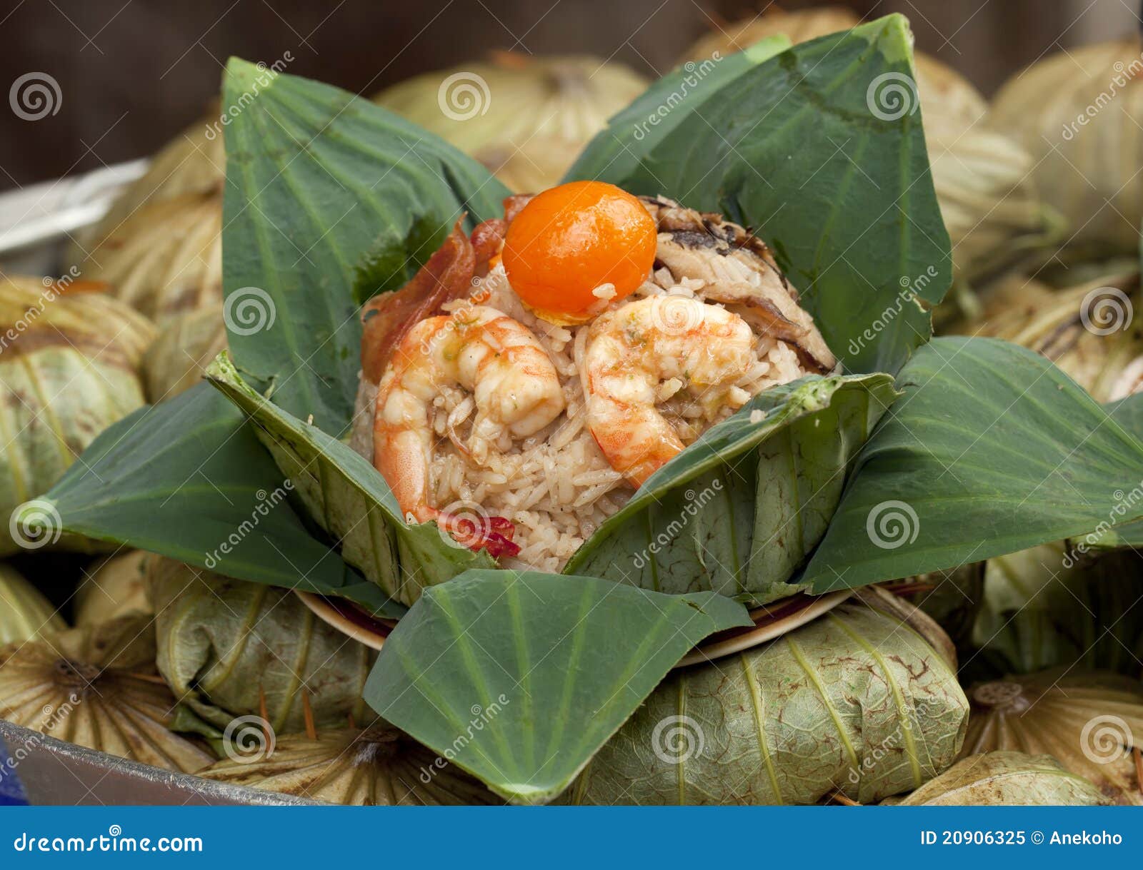 Thai Fried Rice in Lotus Leaf Package Stock Image - Image of eggs ...
