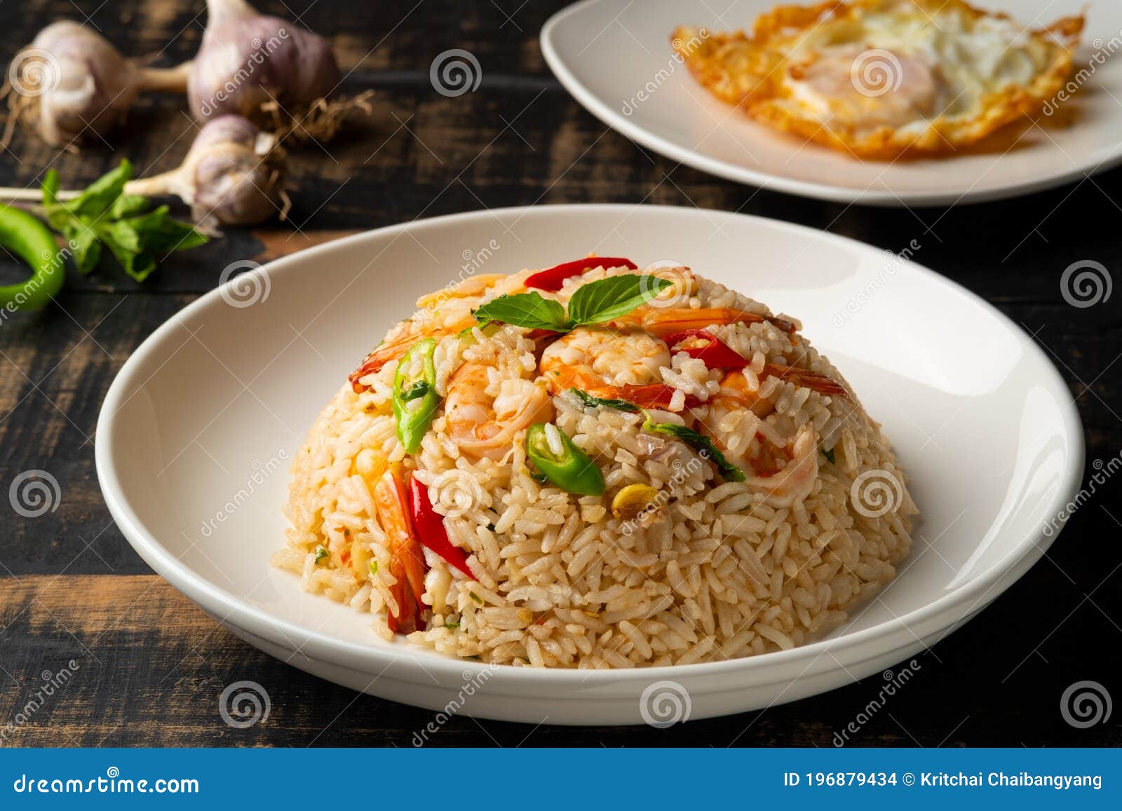 Thai Fried Rice with Shrimp and Basil with Fried Egg Stock Photo ...