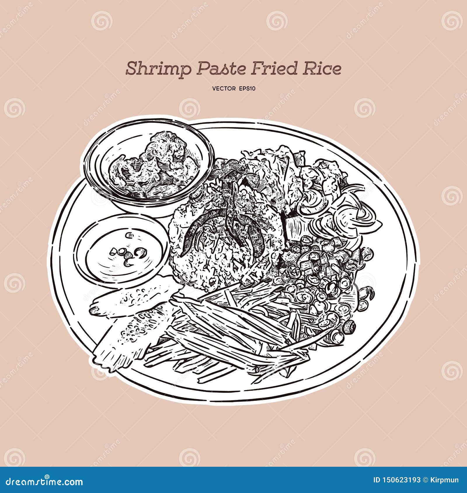 Thai Fried Noodles Hand Drawn Vector Illustration. Hokkien Mee Soup ...