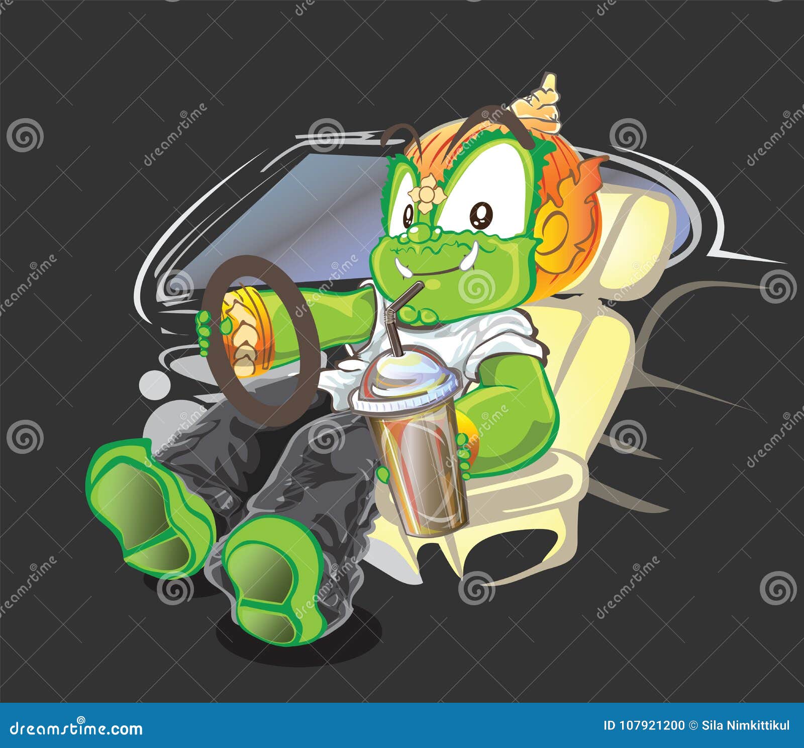 Thai Giant Driver And Smiling Acting Vector Cartoon Cute ...