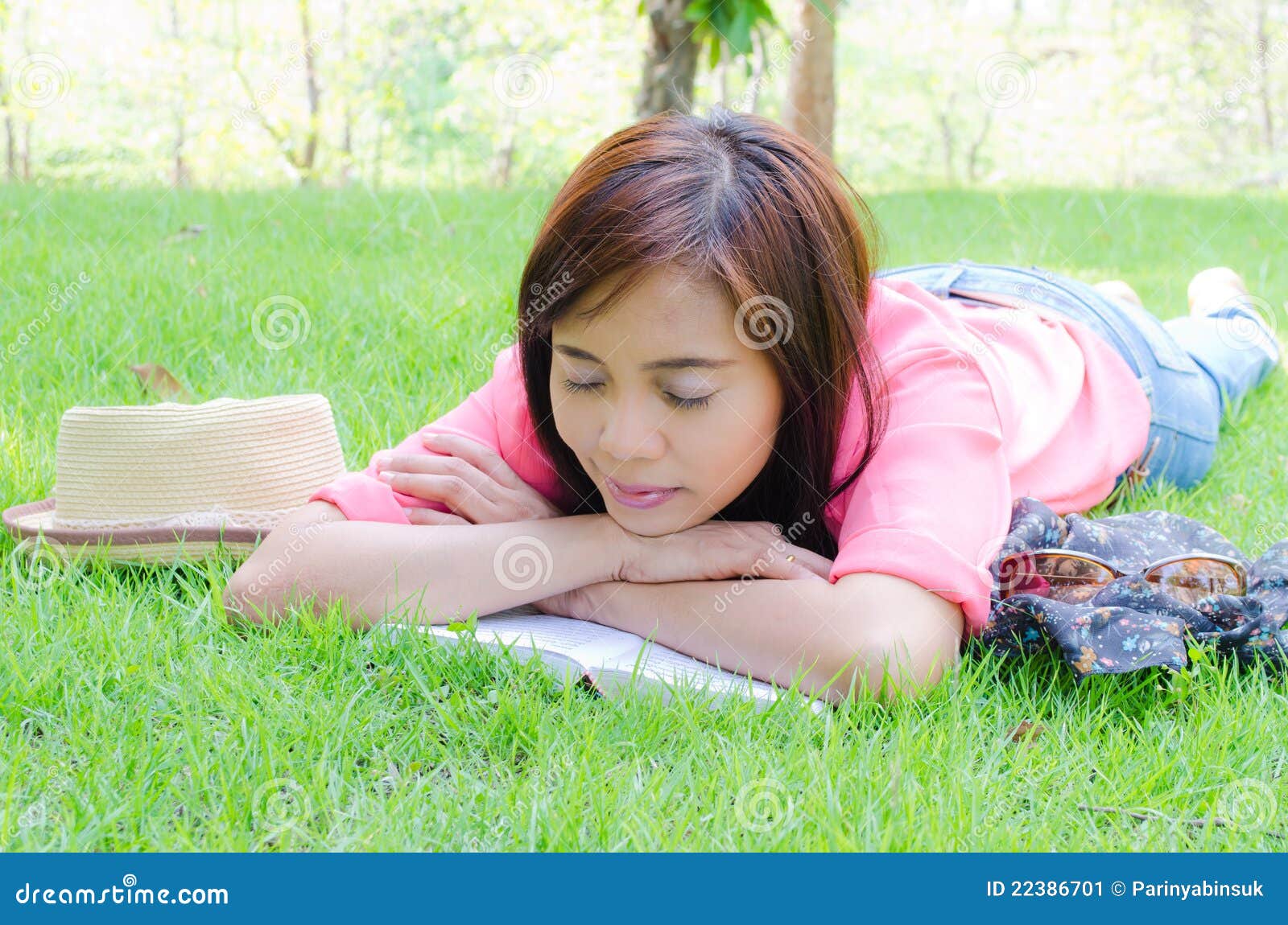 Thai Girl Sleeping on Grass Stock Image - Image of natural, pretty ...
