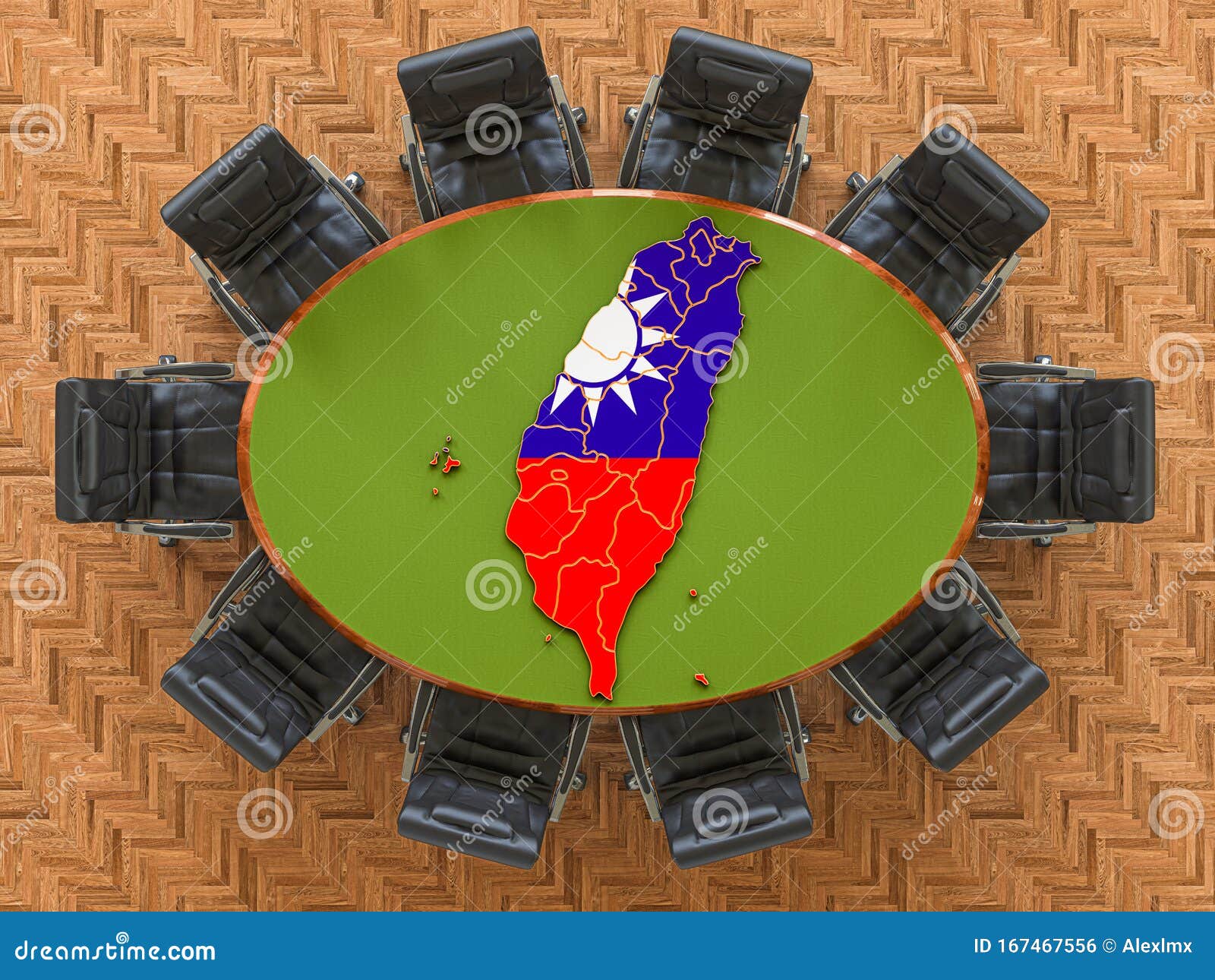 Thai Goverment Meeting. Map of Taiwan on the Round Table, 3D Rendering ...