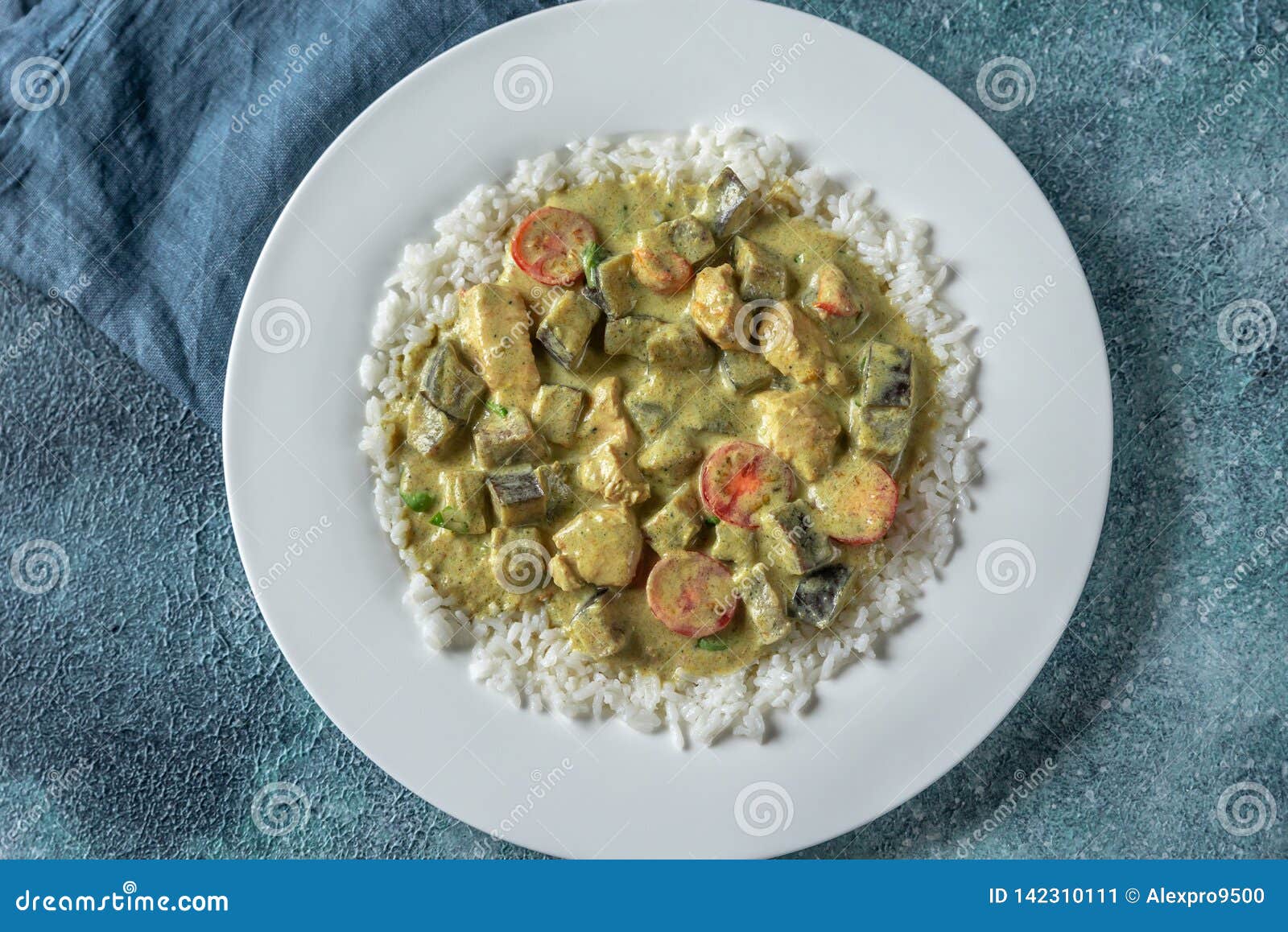 Thai Green Chicken Curry with Rice Stock Image - Image of meat, food ...