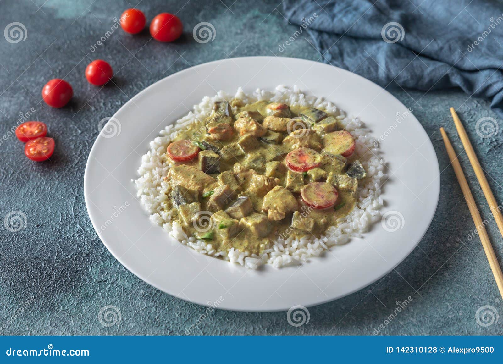 Thai Green Chicken Curry with Rice Stock Photo - Image of asian ...
