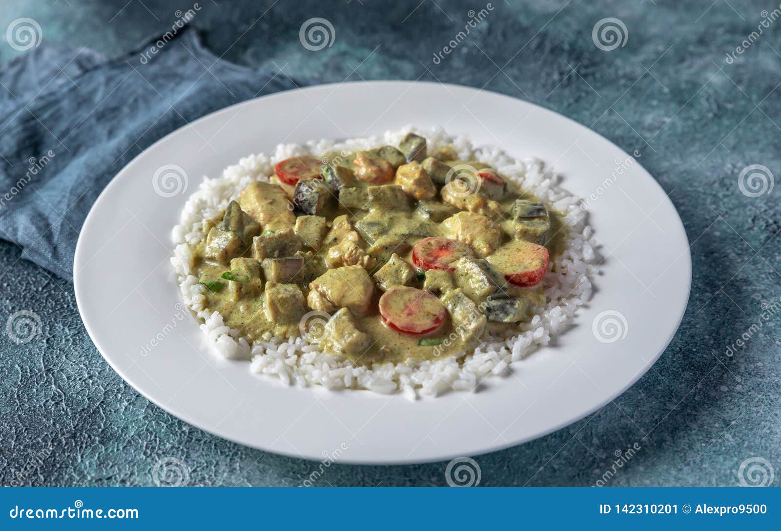 Thai Green Chicken Curry with Rice Stock Image - Image of chilli ...