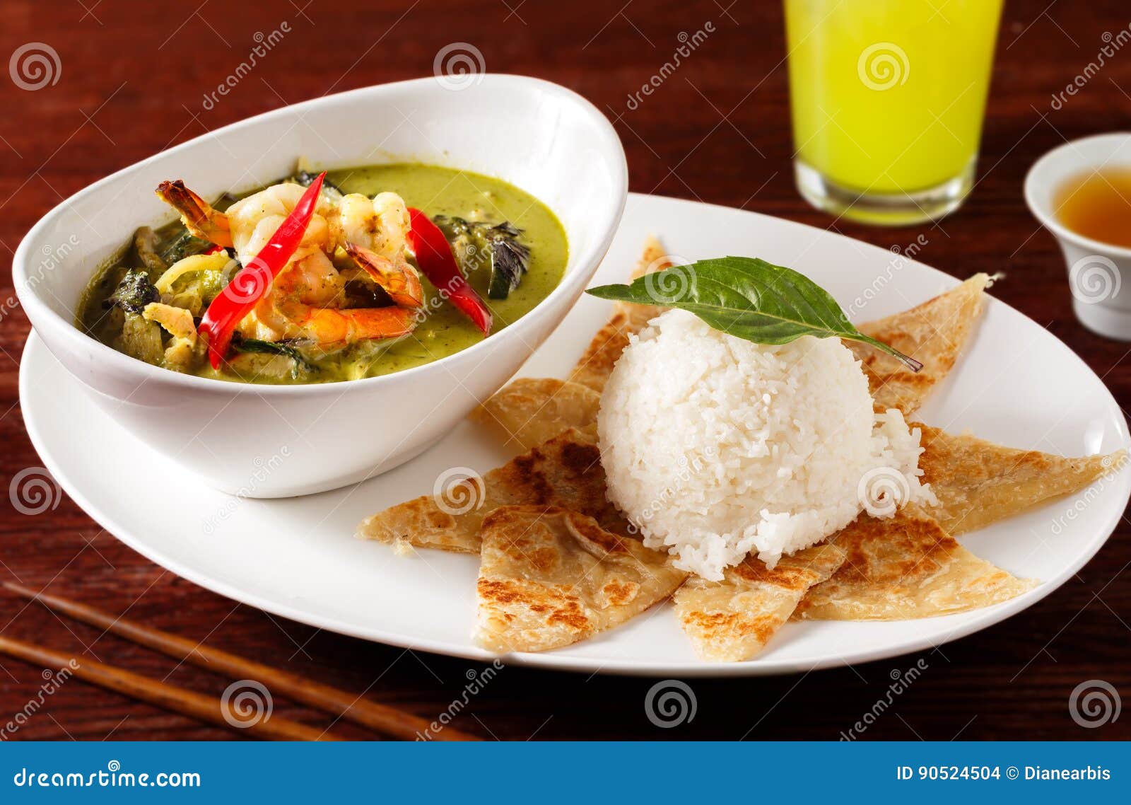 Thai Green Curry Soup with Rice and Bread Stock Photo - Image of local ...