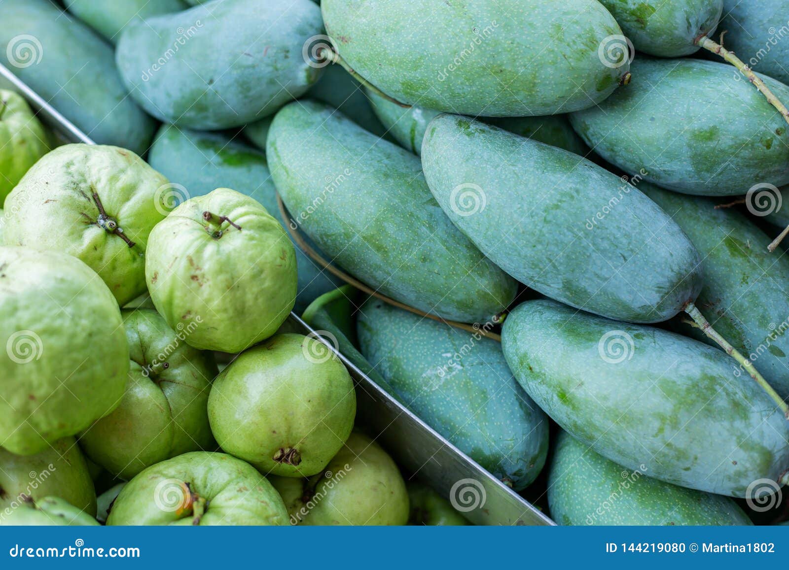 Thai guava and mango stock photo. Image of wooden, delicious - 144219080