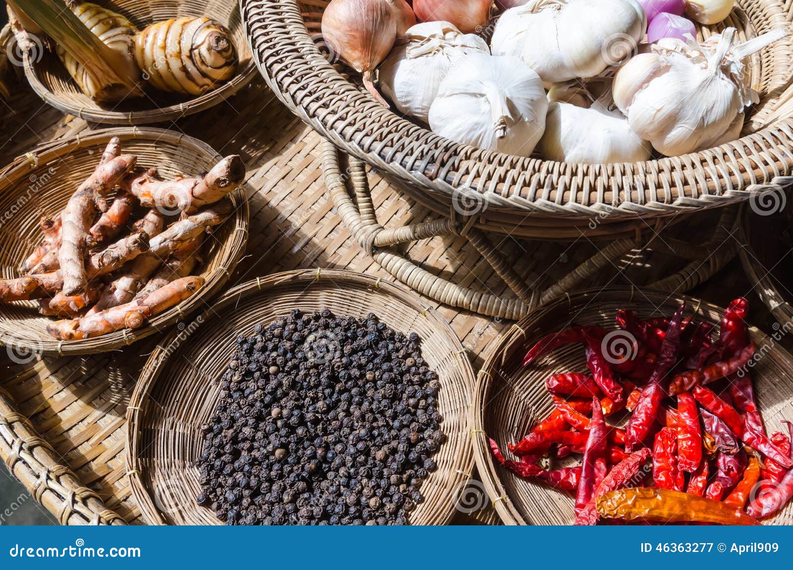 Thai Herb Spices Ingredients Set Stock Image - Image of thai, basket ...