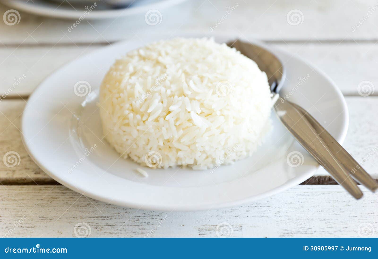 Thai Jasmine Cooked Rice on White Plate Stock Image - Image of ...