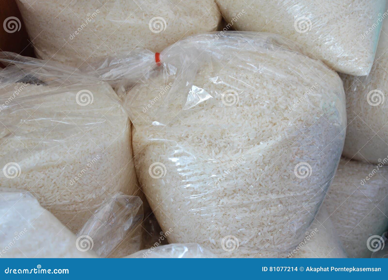 Thai Jasmine Rice Paddy Packing in Plastic Bag Collect on Warehouse ...