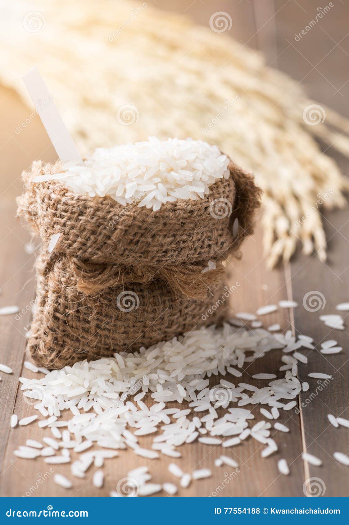 Thai Jasmine Rice on Small Sack Stock Photo - Image of nutrition, long ...