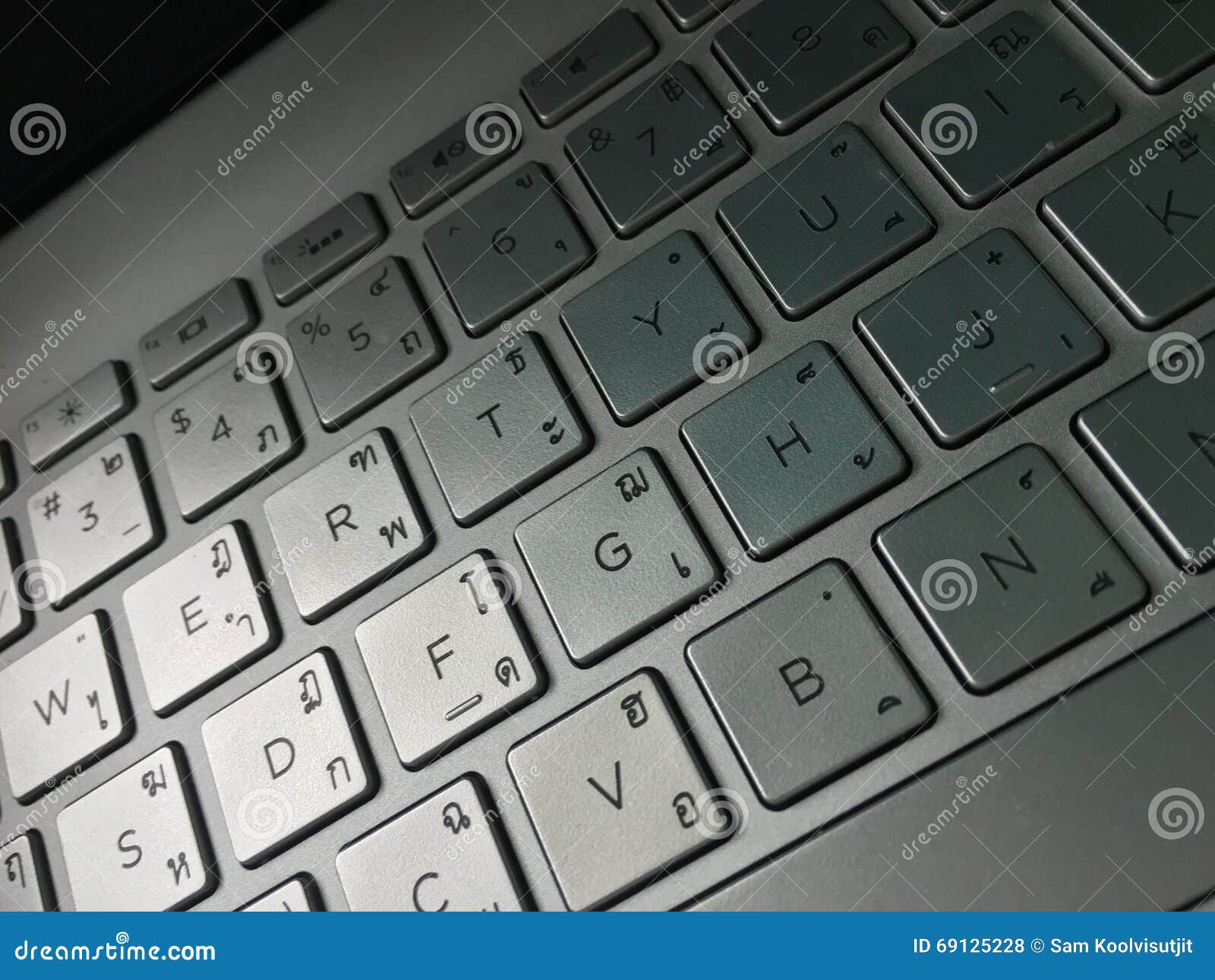Thai keyboard stock photo. Image of laptop, silver, keyboard - 69125228