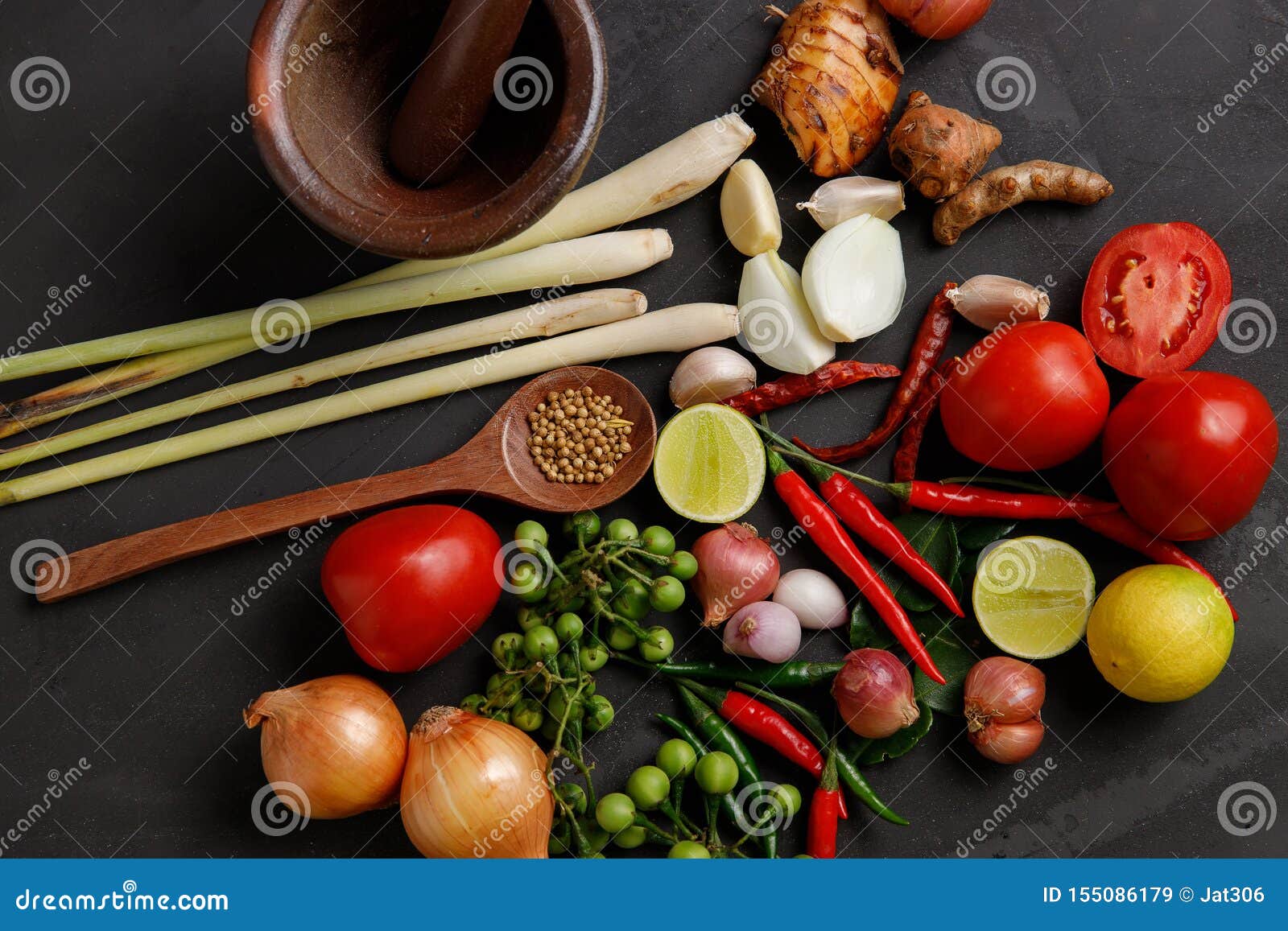 Thai Kitchen. Various Herbs, Spices and Ingredients on Dark Background ...