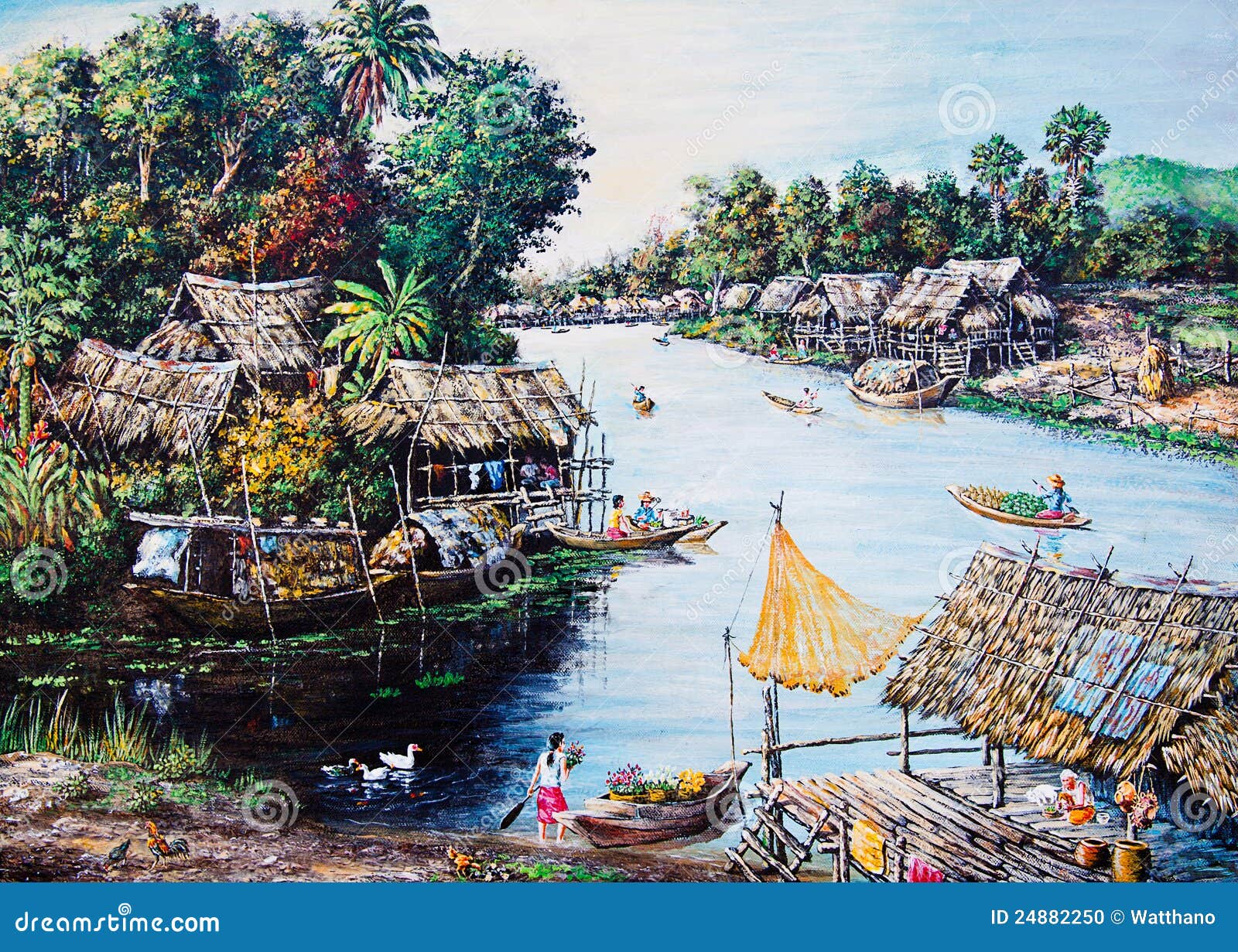Thai life of oil painting stock photo. Image of palette - 24882250
