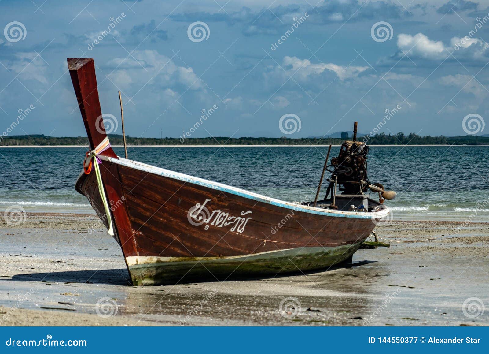 Thai Longboat Beached on the Sea Stock Image - Image of relax, ocean ...